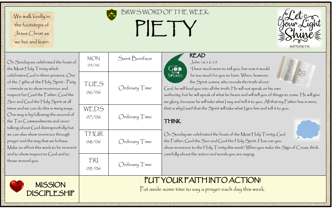 Word of the Week - Piety - Blessed Robert Widmerpool Catholic Voluntary ...
