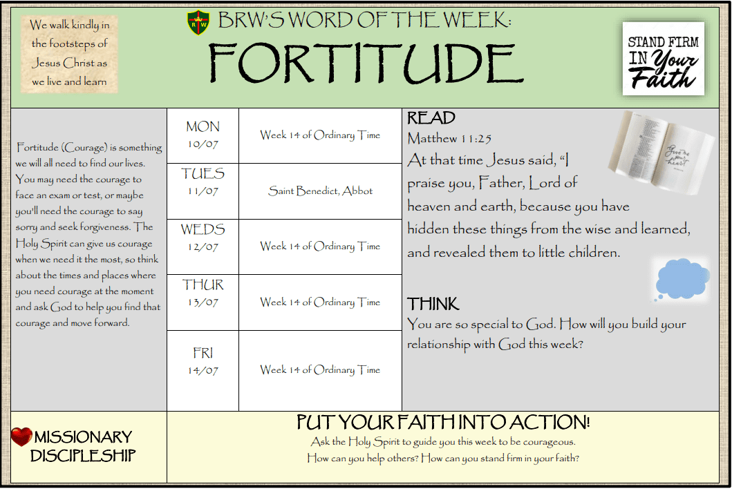 Word of the Week - Fortitude - Blessed Robert Widmerpool Catholic ...
