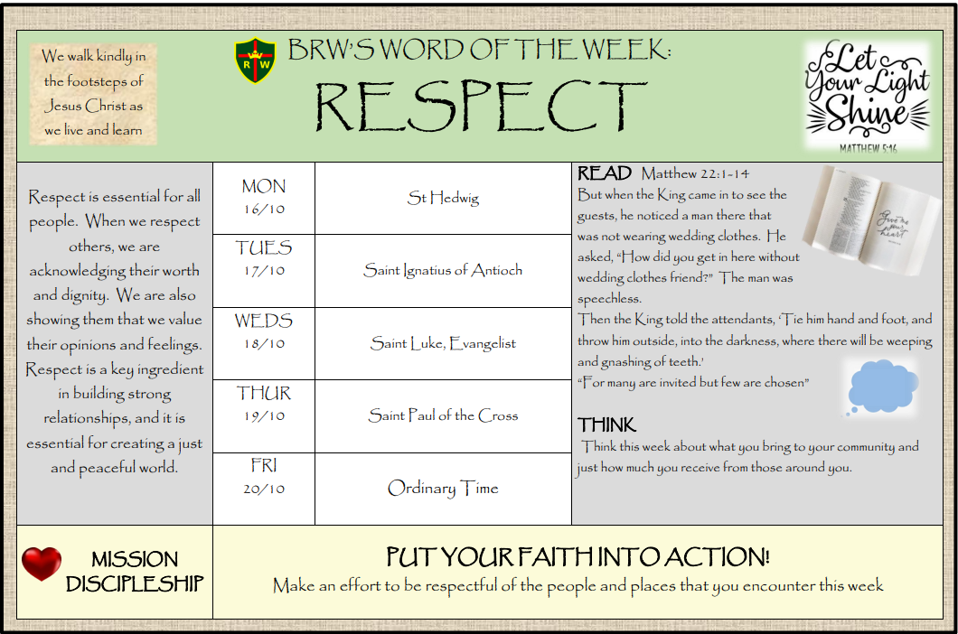 Word of the Week - Respect - Blessed Robert Widmerpool Catholic ...