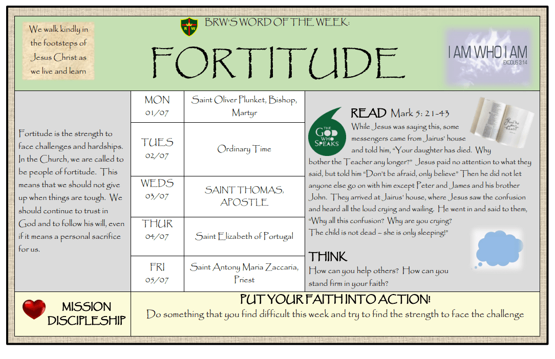 Word of the Week - Fortitude - Blessed Robert Widmerpool Catholic ...