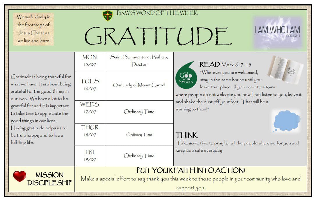 Word of the Week - Gratitude - Blessed Robert Widmerpool Catholic ...