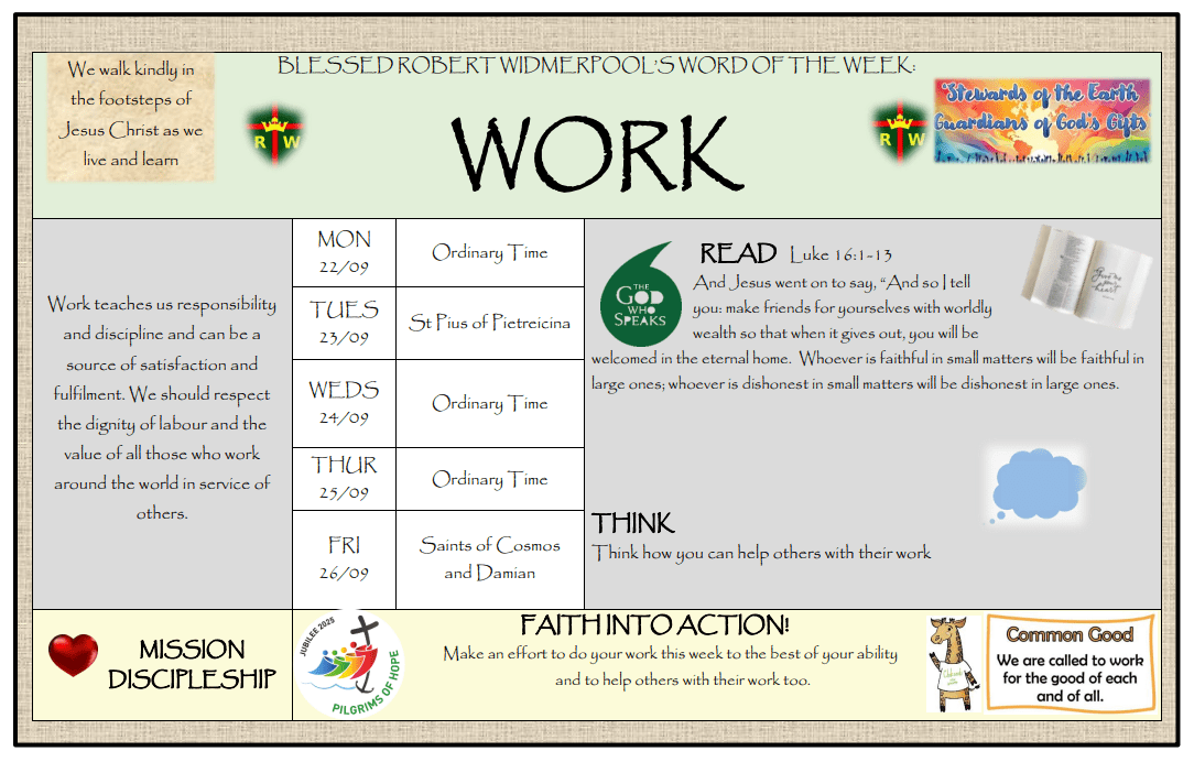 Word of the Week - Work - Blessed Robert Widmerpool Catholic Voluntary ...